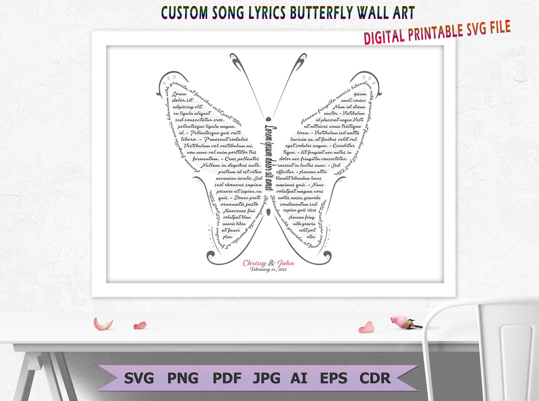 Butterfly Custom Song Lyrics SVG Personalized Wall Art for Anniversary ...