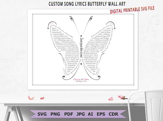 Butterfly Custom Song Lyrics SVG Personalized Wall Art for - Etsy