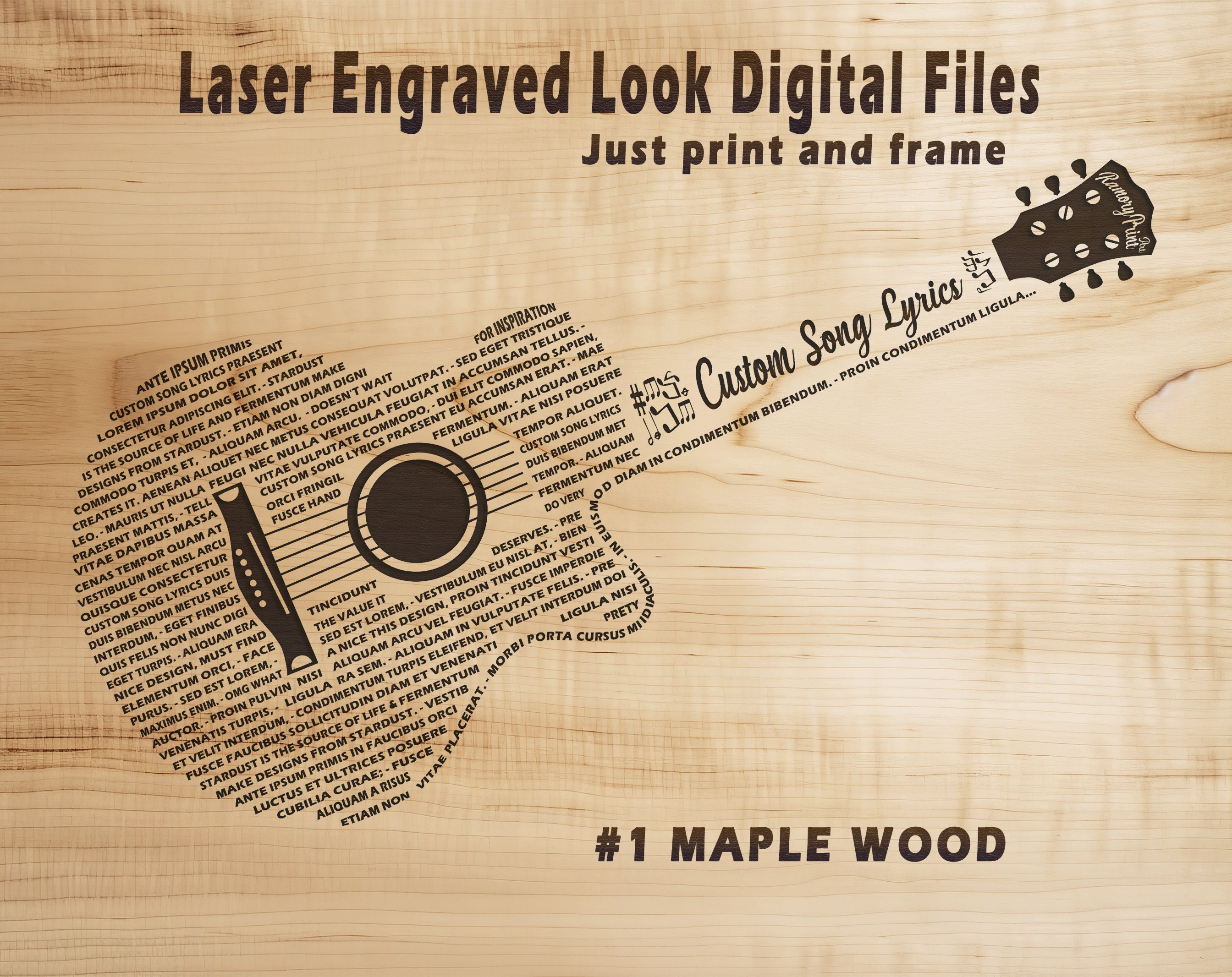 Laser Engraved Look Lyric Guitar | Laser Burn Song Lyrics | Lyric ...