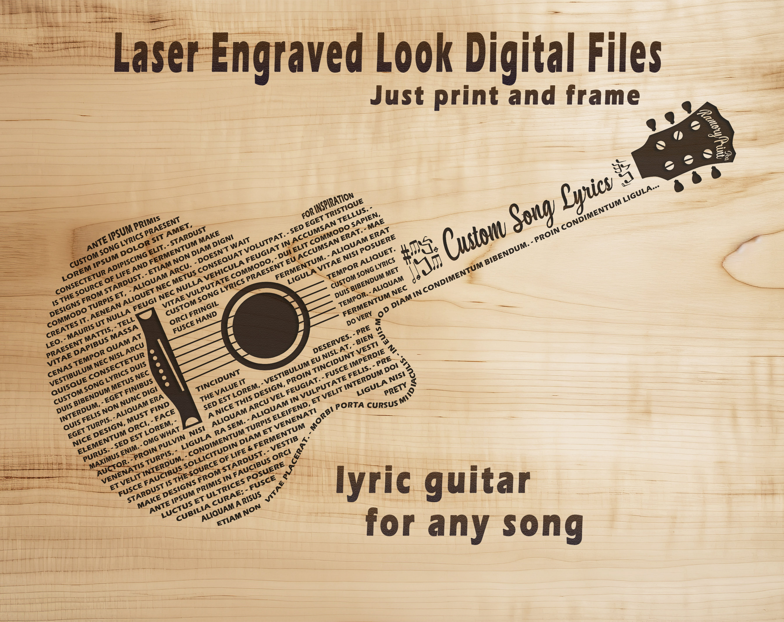 Laser Engraved Look Lyric Guitar | Laser Burn Song Lyrics | Lyric ...