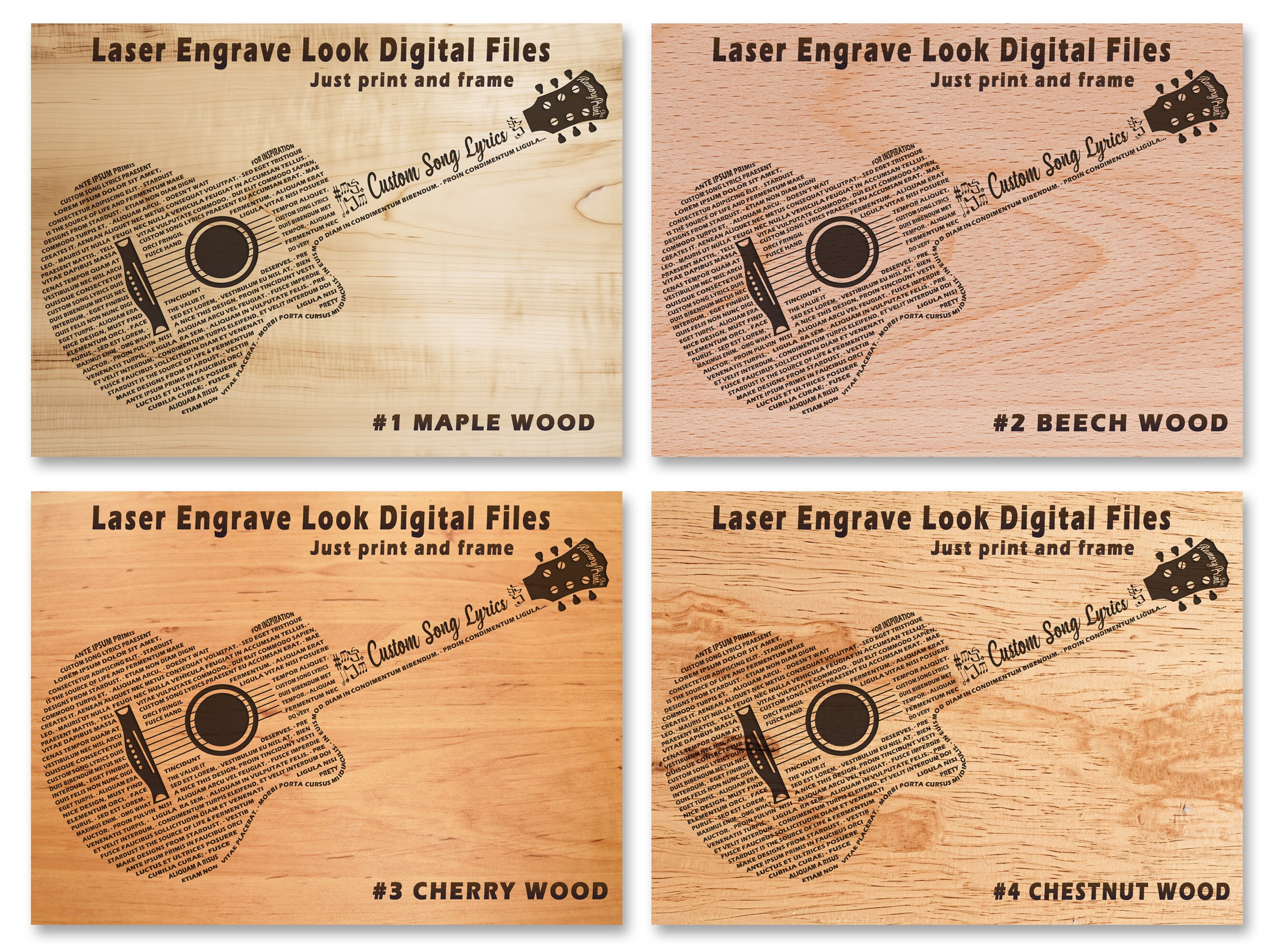 Laser Engraved Look Lyric Guitar | Laser Burn Song Lyrics | Lyric ...