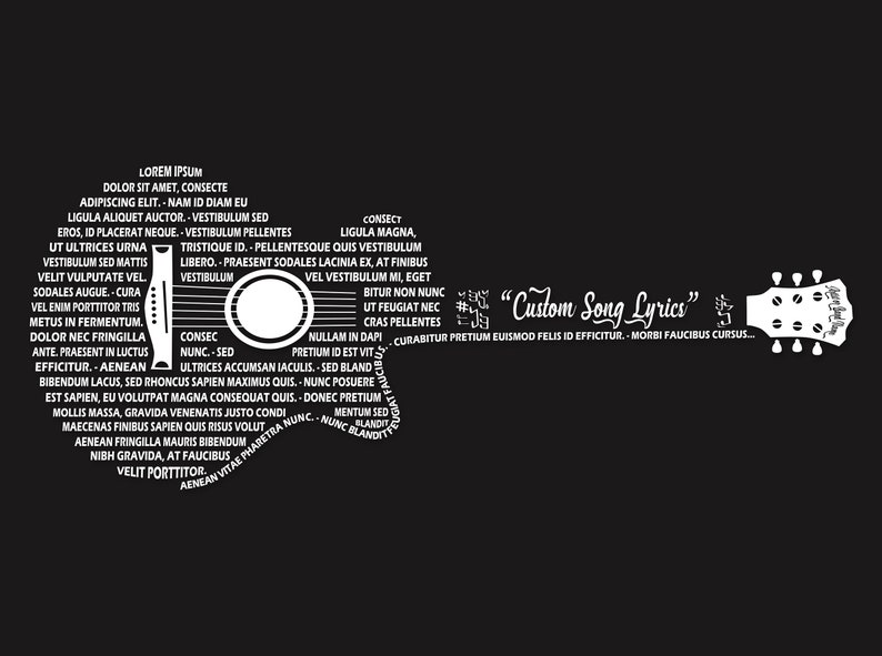 Custom Song Lyrics Acoustic Guitar Cutaway Black Edition, for Any Songs ...