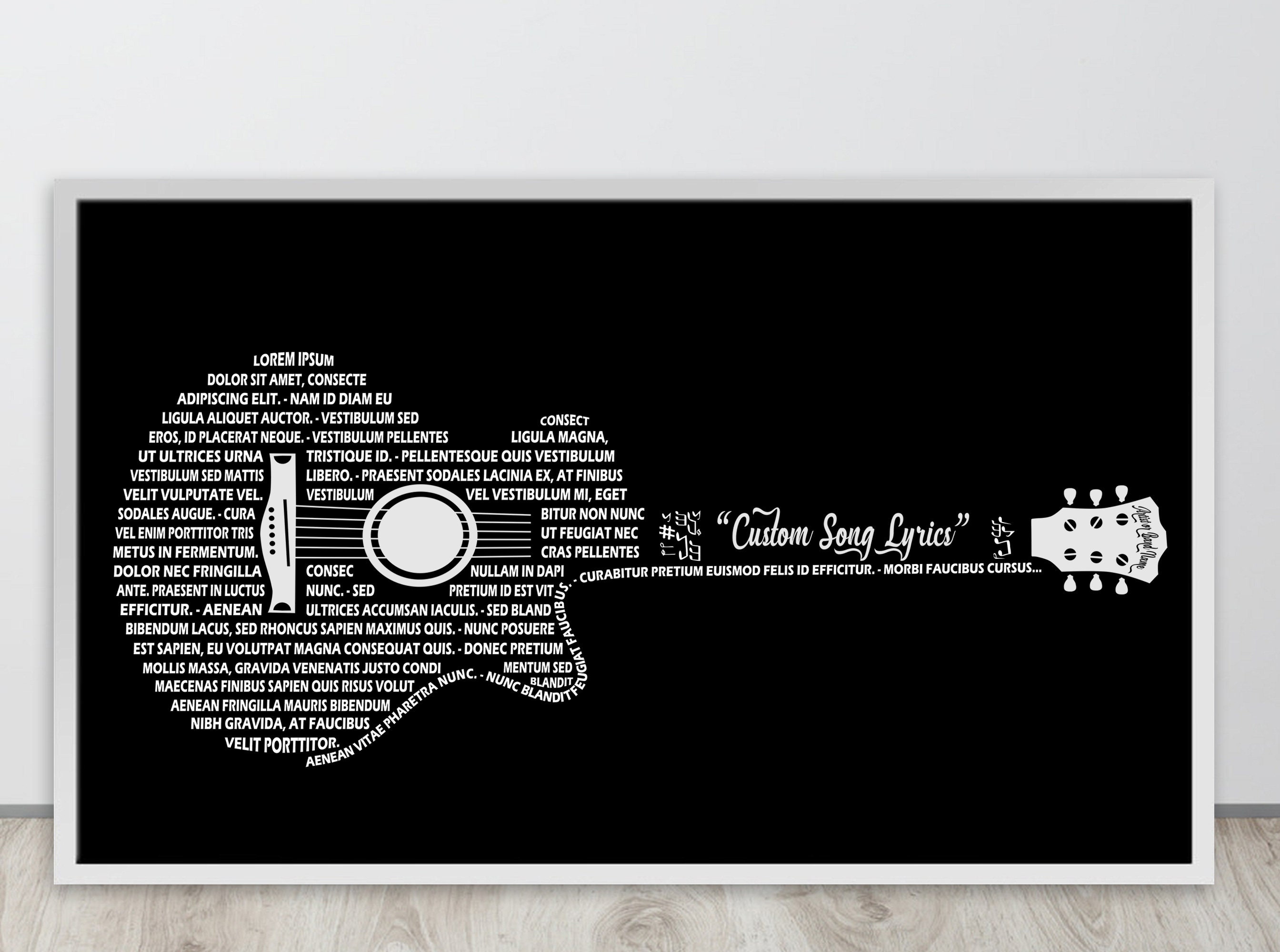 Custom Song Lyrics Acoustic Guitar Cutaway Black Edition, for Any Songs ...