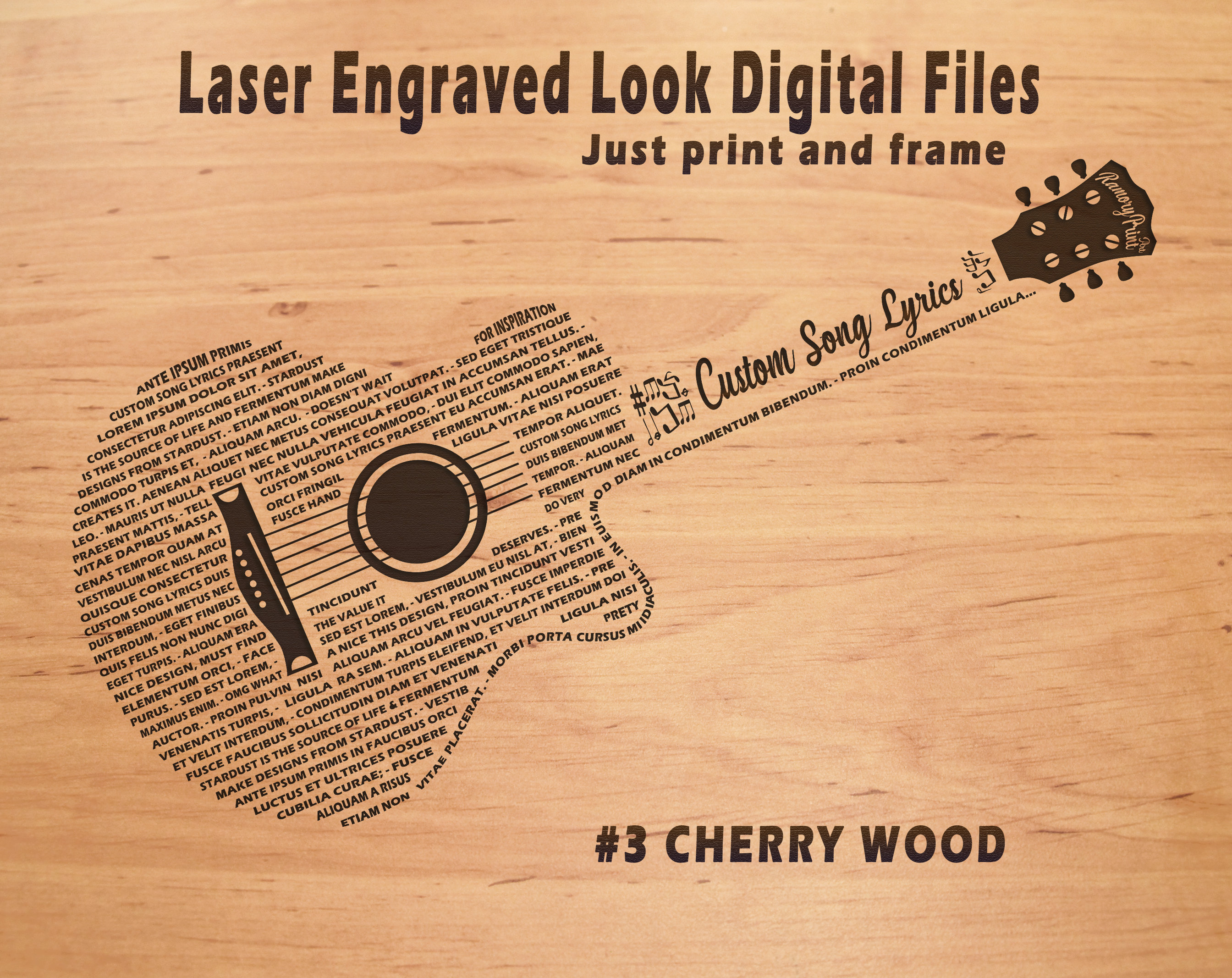 Laser Engraved Look Lyric Guitar | Laser Burn Song Lyrics | Lyric ...
