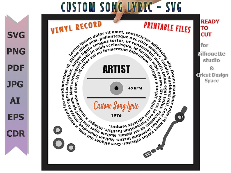 Song Lyrics SVG, Vinyl Record for Any Song, for Printing or Cutting - Etsy