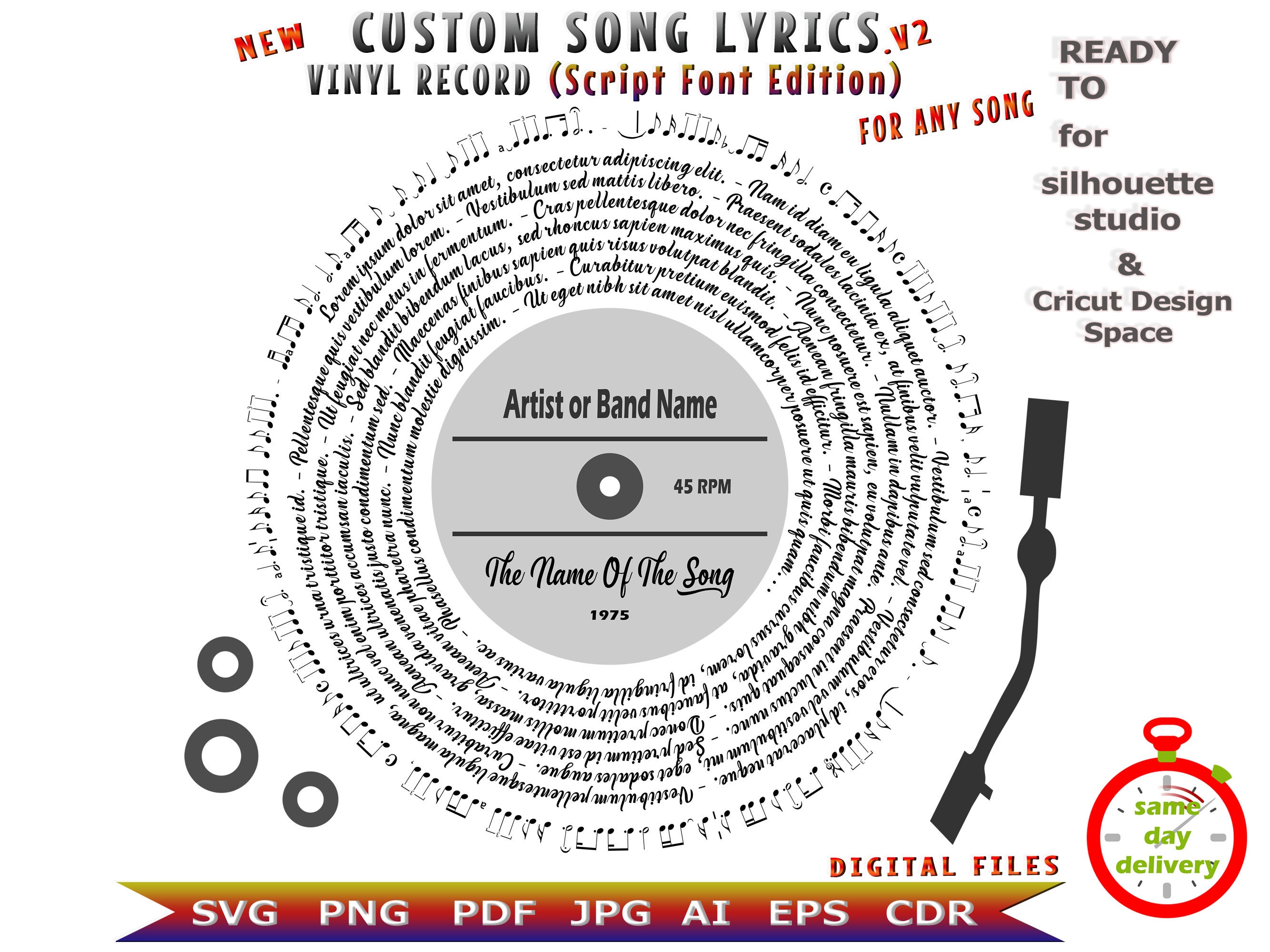 Vinyl Record Custom Song Lyrics SVG Scrip Font .v2, Personalized ...