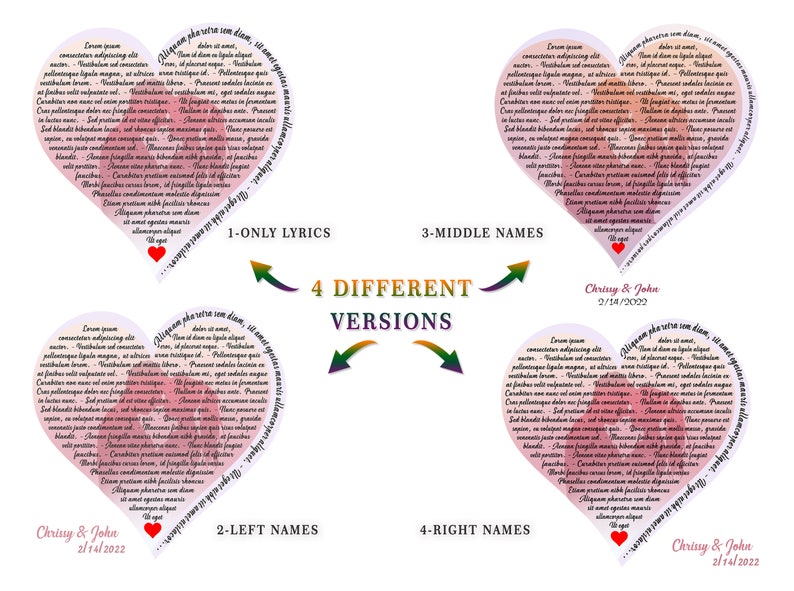 Custom Lyrics Heart Design .v2 SVG Wall Art Any Wedding Song - Etsy