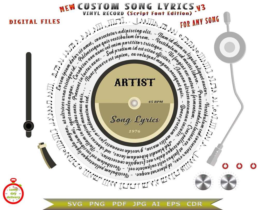 Vinyl Record Song Lyrics SVG Scrip Font .v3, Personalized Christmas ...