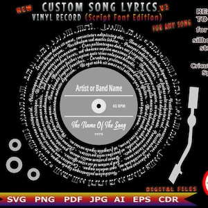 Vinyl Record Custom Song Lyrics SVG Scrip Font .v2, Personalized ...