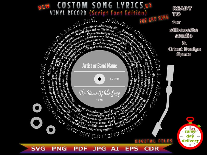 Vinyl Record Custom Song Lyrics SVG Scrip Font .v2, Personalized ...