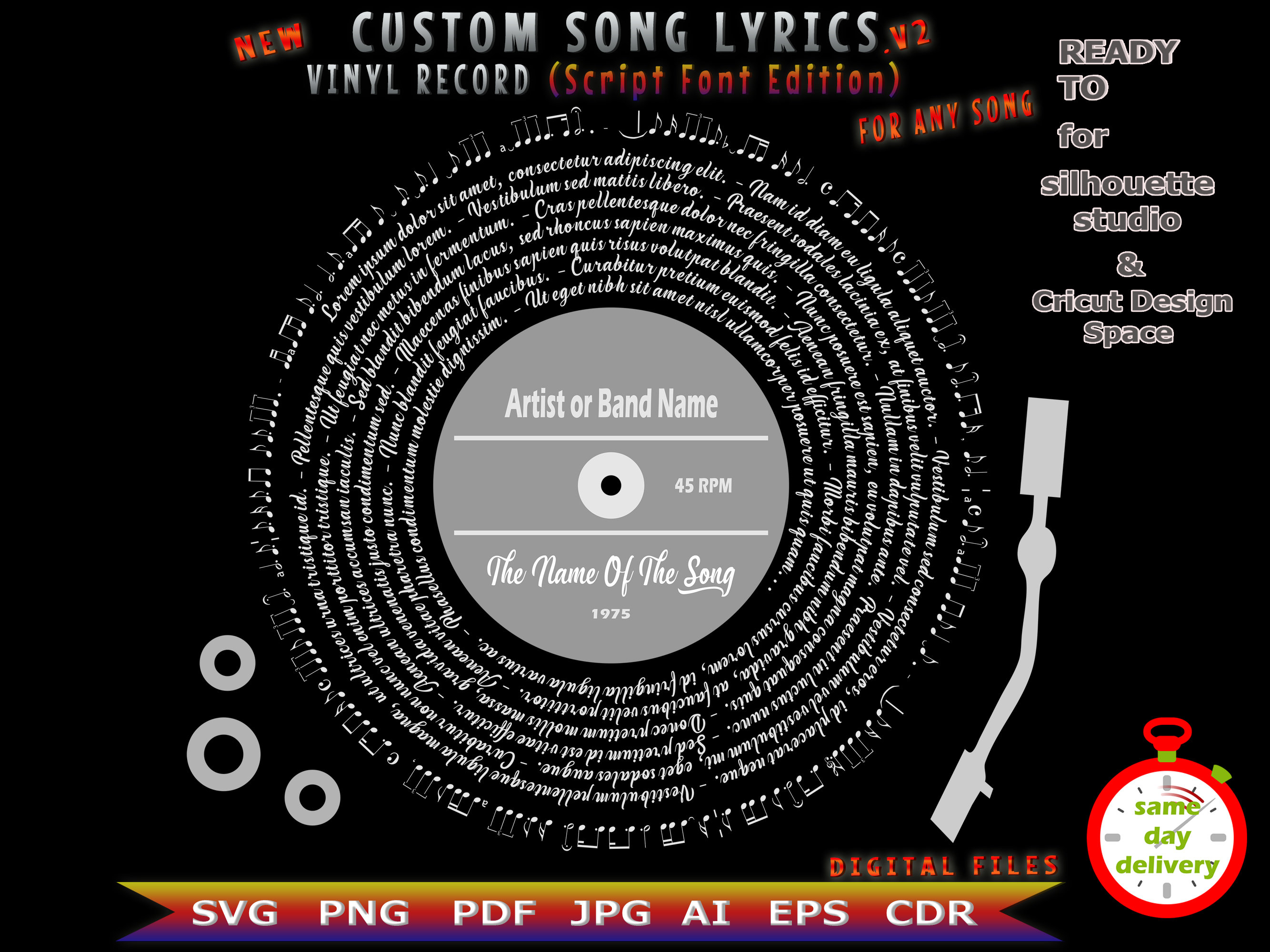 Vinyl Record Custom Song Lyrics SVG Scrip Font .v2, Personalized ...