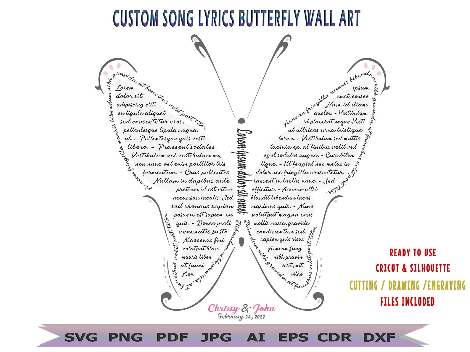 Butterfly Custom Song Lyrics SVG Personalized Wall Art for Anniversary ...