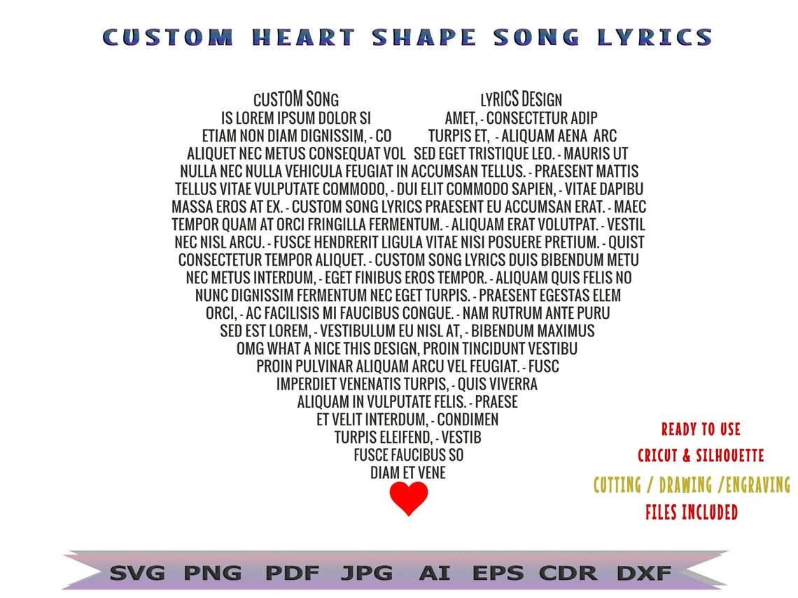 Custom Song Lyrics Heart Design SVG Wall Art Anniversary - Etsy