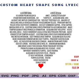 Custom Song Lyrics Heart Design SVG Wall Art | Anniversary Gift | Any ...