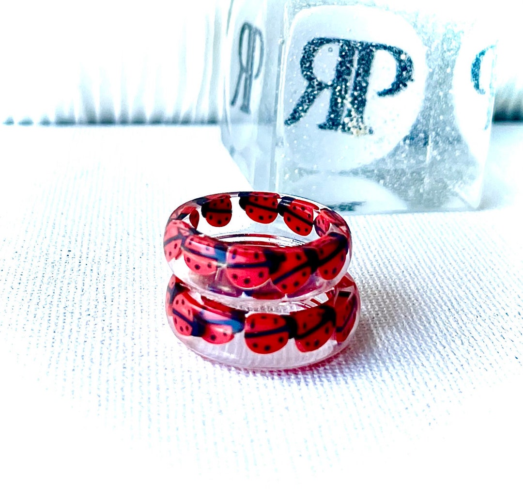 Doodlebug Ring Teeny Tiny Little Lady Bug Ring Clear Acrylic Band ...