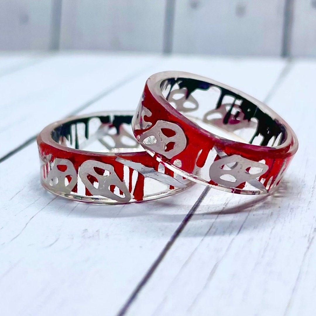 Ghostface Ring V2 Blood, Masks, & Knives, Metal Horror Movie Fan Gift ...