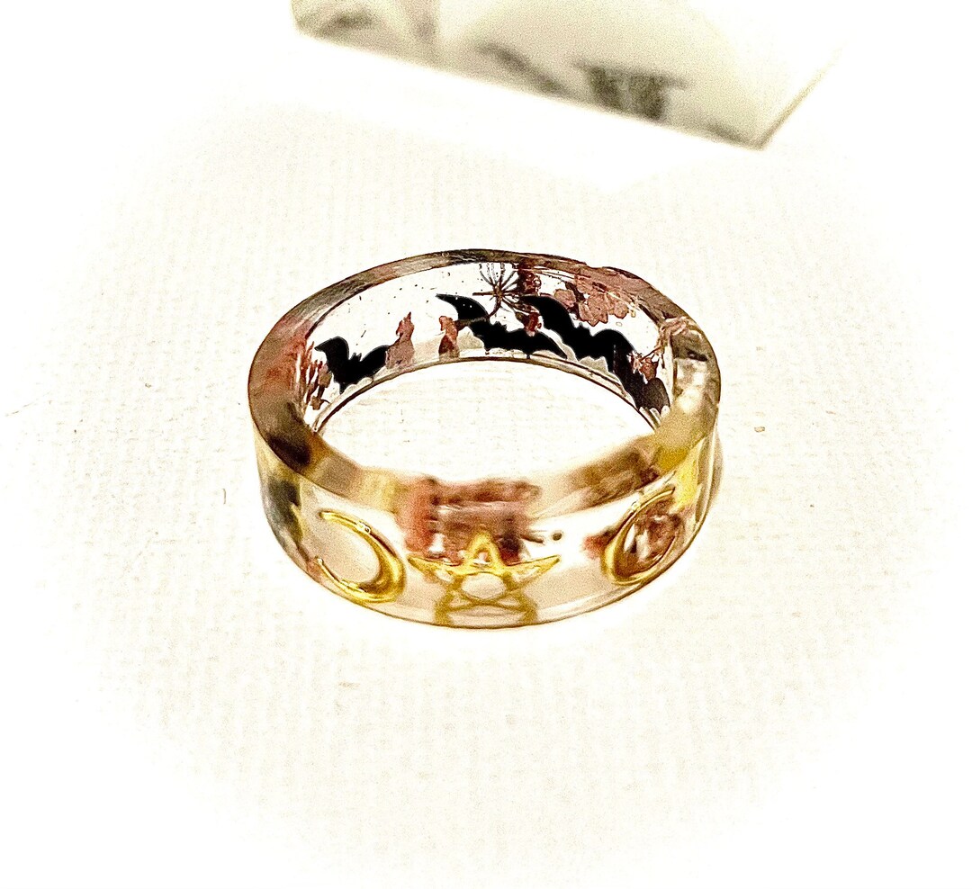Golden Triple Moon Goddess V1 Flat Stacking Resin Ring, Tiny Colorful ...