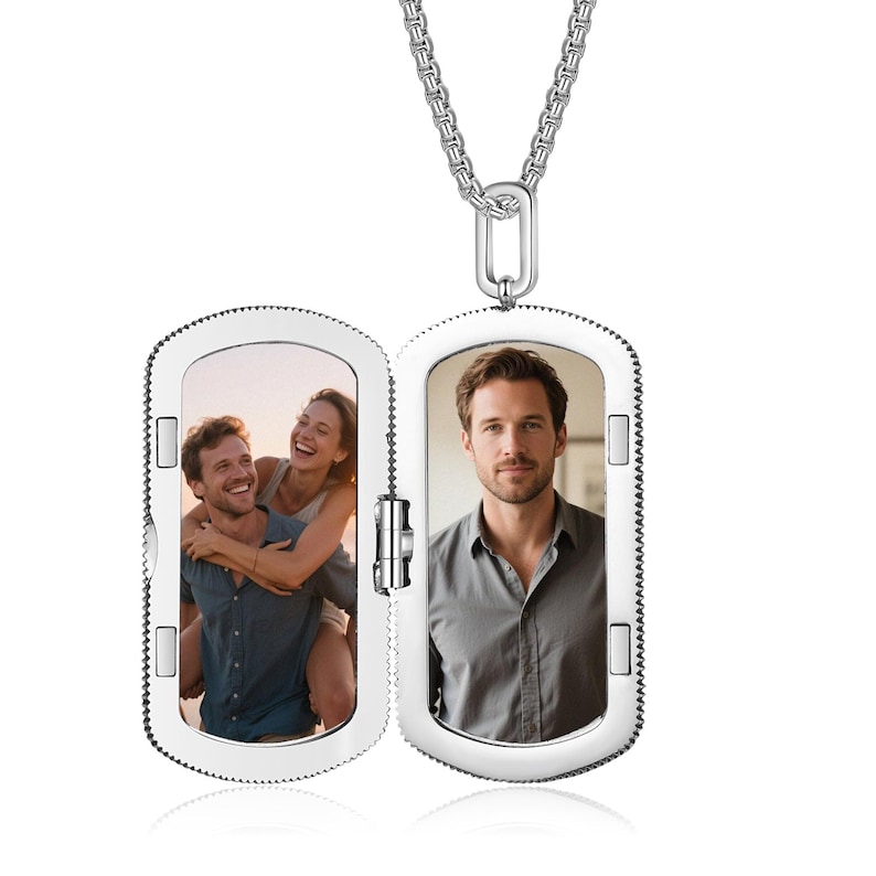 Custom Photo Dog Tag Locket • Personalized Engraved Pendant • Add 2 ...