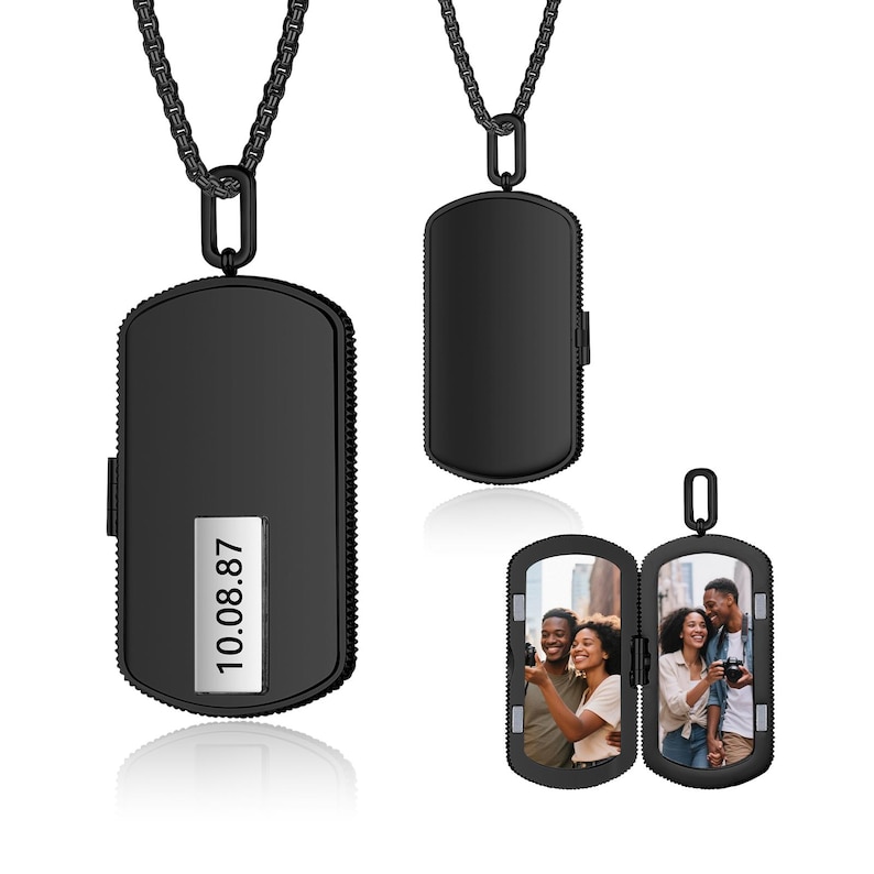 Custom Photo Dog Tag Locket • Personalized Engraved Pendant • Add 2 ...