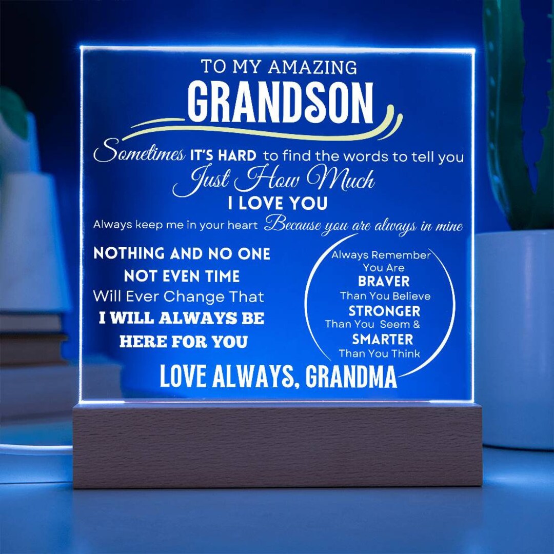 To My Grandson, Gift From Grandma, Acrylic LED Plaque for Him, Birthday ...