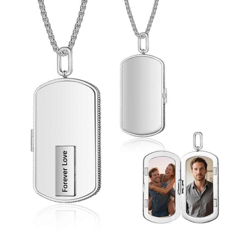 Custom Photo Dog Tag Locket • Personalized Engraved Pendant • Add 2 ...