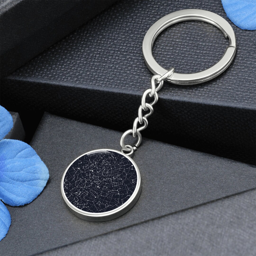 Personalized Celestial Night Sky Circle Pendant Keychain Silver and ...