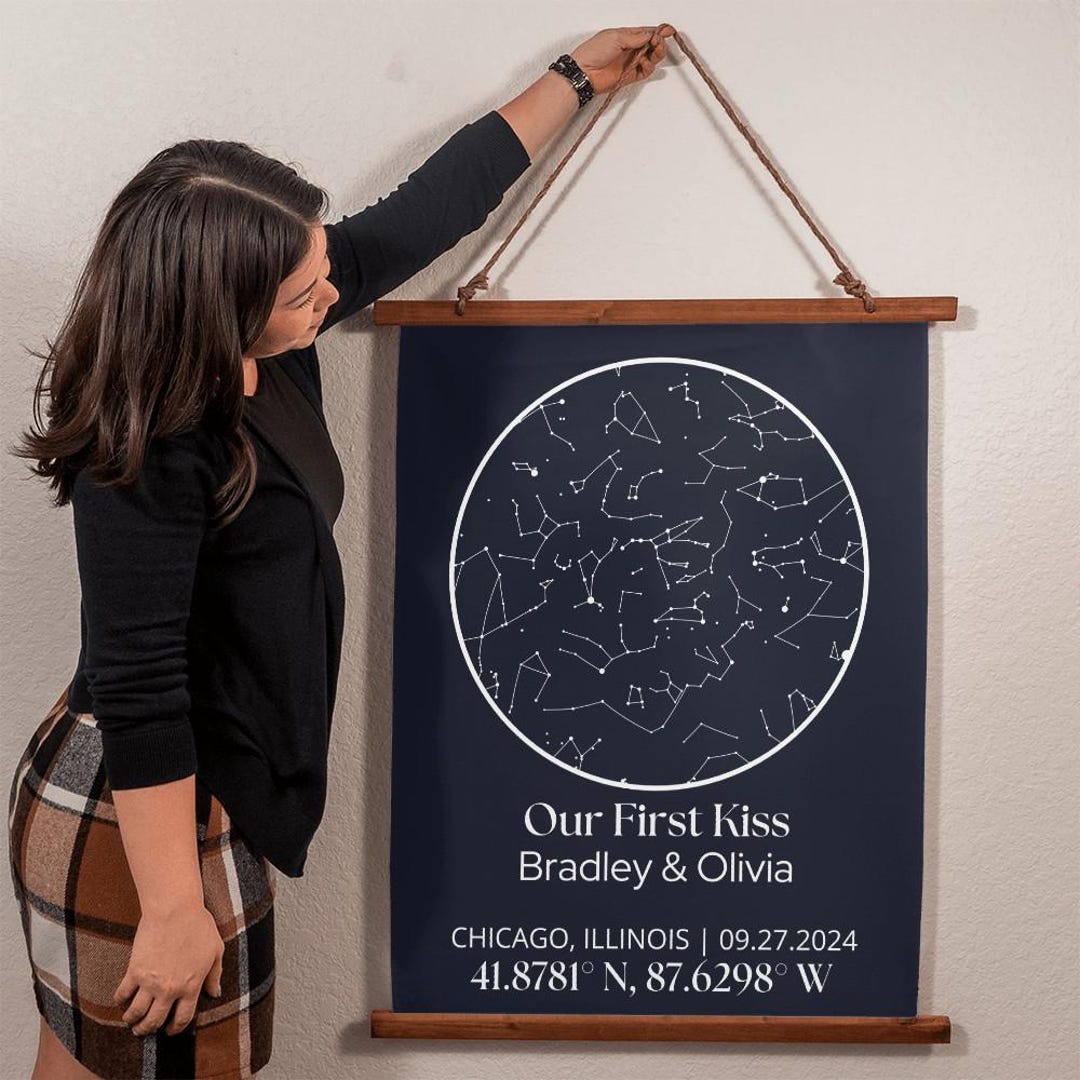 Personalized Couple Star Map Tapestry | Our First Kiss Gift | Custom ...