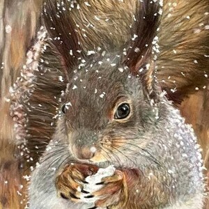Squirrel Art Squirrel Art Print Squirrel Print Squirrel in Winter Squirrel in Tree Squirrel Wall ...