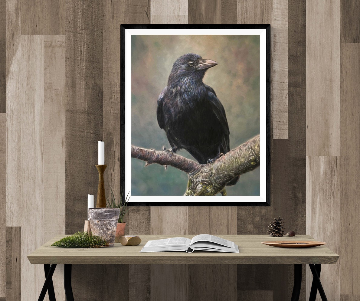 Black Crow Print Black Crow Art Print Black Bird Art - Etsy