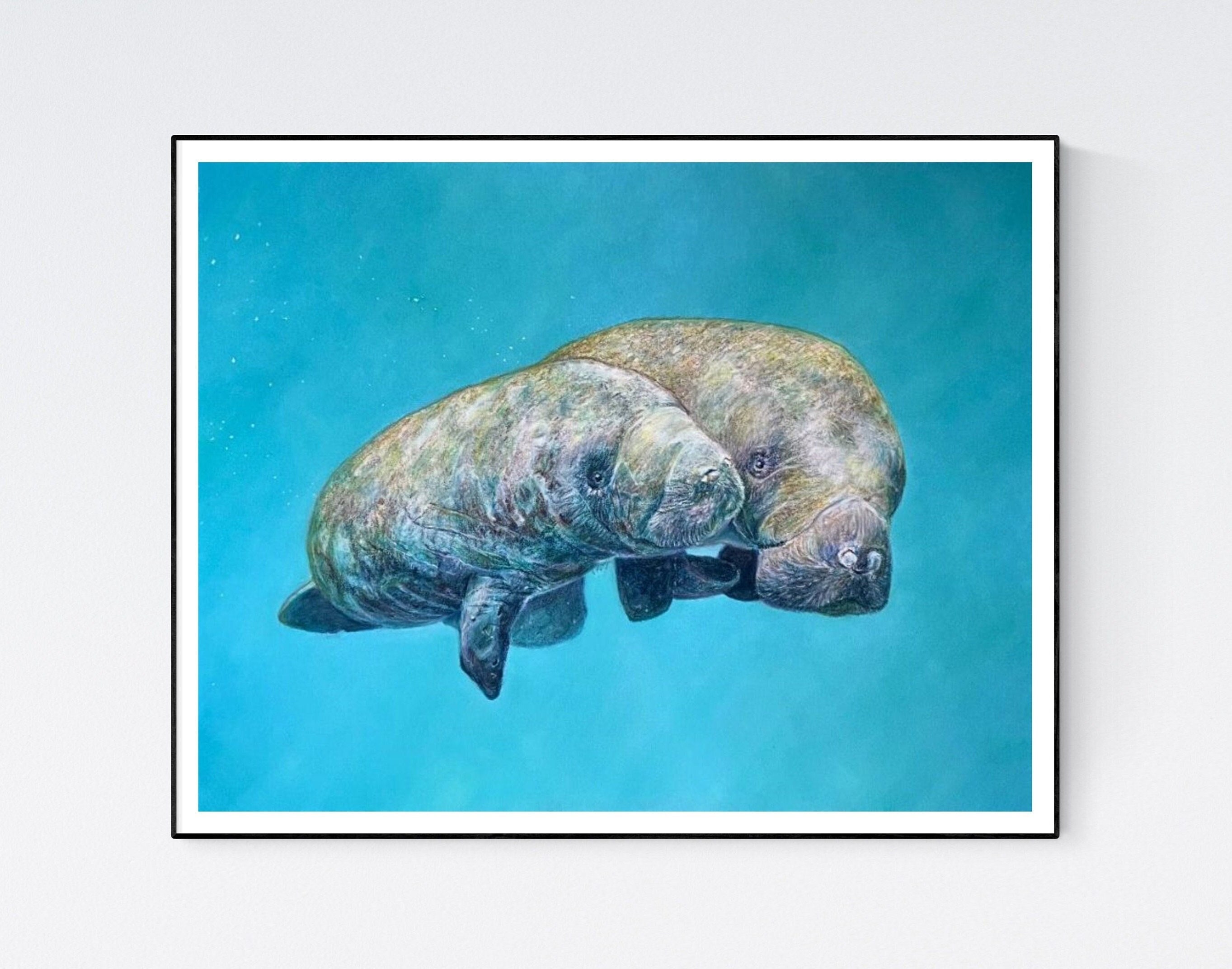 Manatee Print - Manatee Art - Manatee Drawing - Beach House Decor ...