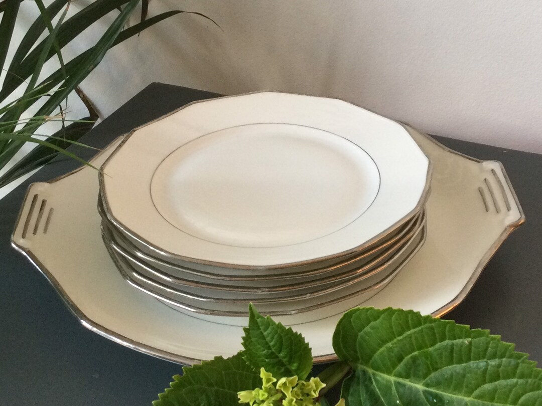 REDUCED Antique White & Silver French Limoges Serving Platter With Four ...