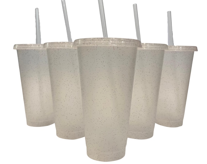 Glitter Clear Cold Cups ,reusable Cold Cups, 24 Oz. 5 Pack Blank ...