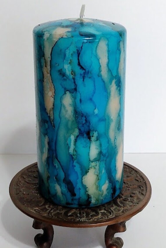 Decorative Pillar Candle in a Retro Design. Hand Painted With | Etsy