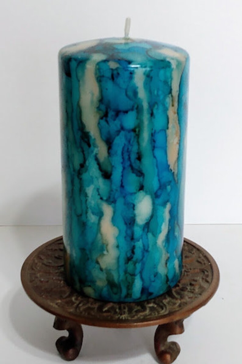 Decorative Pillar Candle in a Retro Design. Hand Painted With Alcohol ...