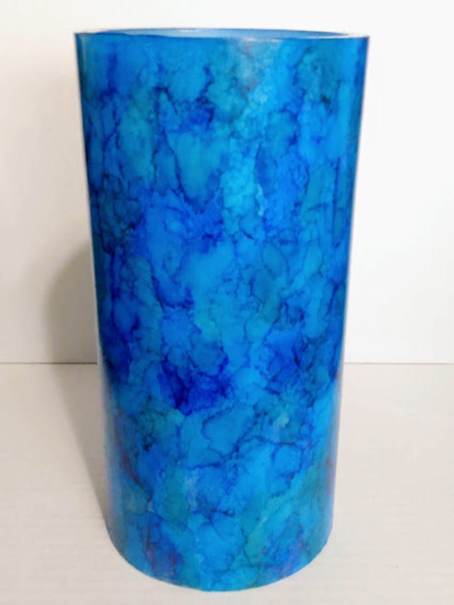 Wax 4" X 8" LED Candle. Hand Painted With Alcohol Ink in Shades of Blue ...