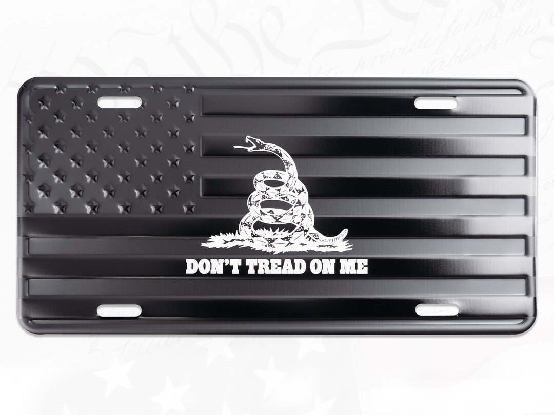 Gadsden Don't Tread on Me License Plate Tag on Embossed American Flag ...