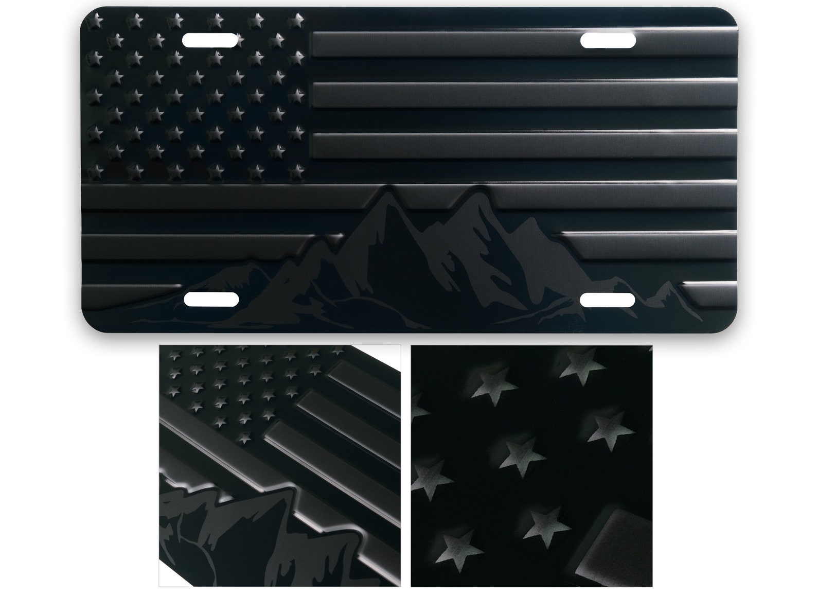 Blackout American Flag Patriotic License Plate With Mountains. - Etsy