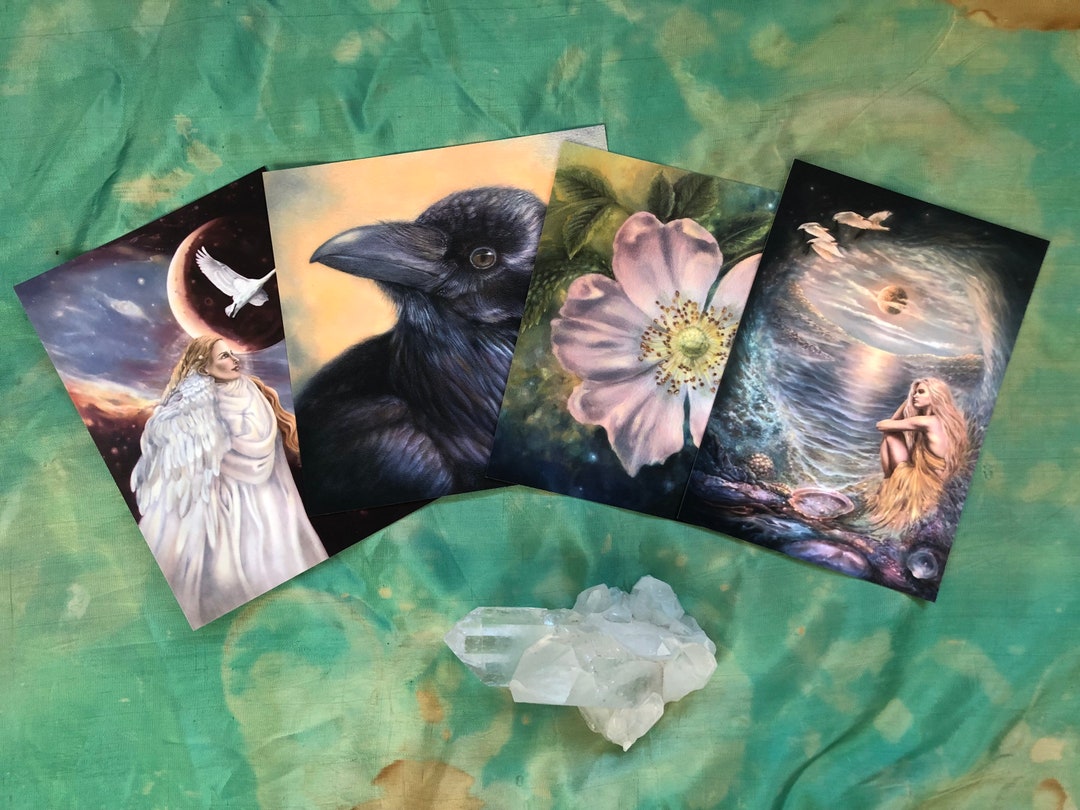 Postcard Set Rose, Nymph, Angel and Crow - Etsy