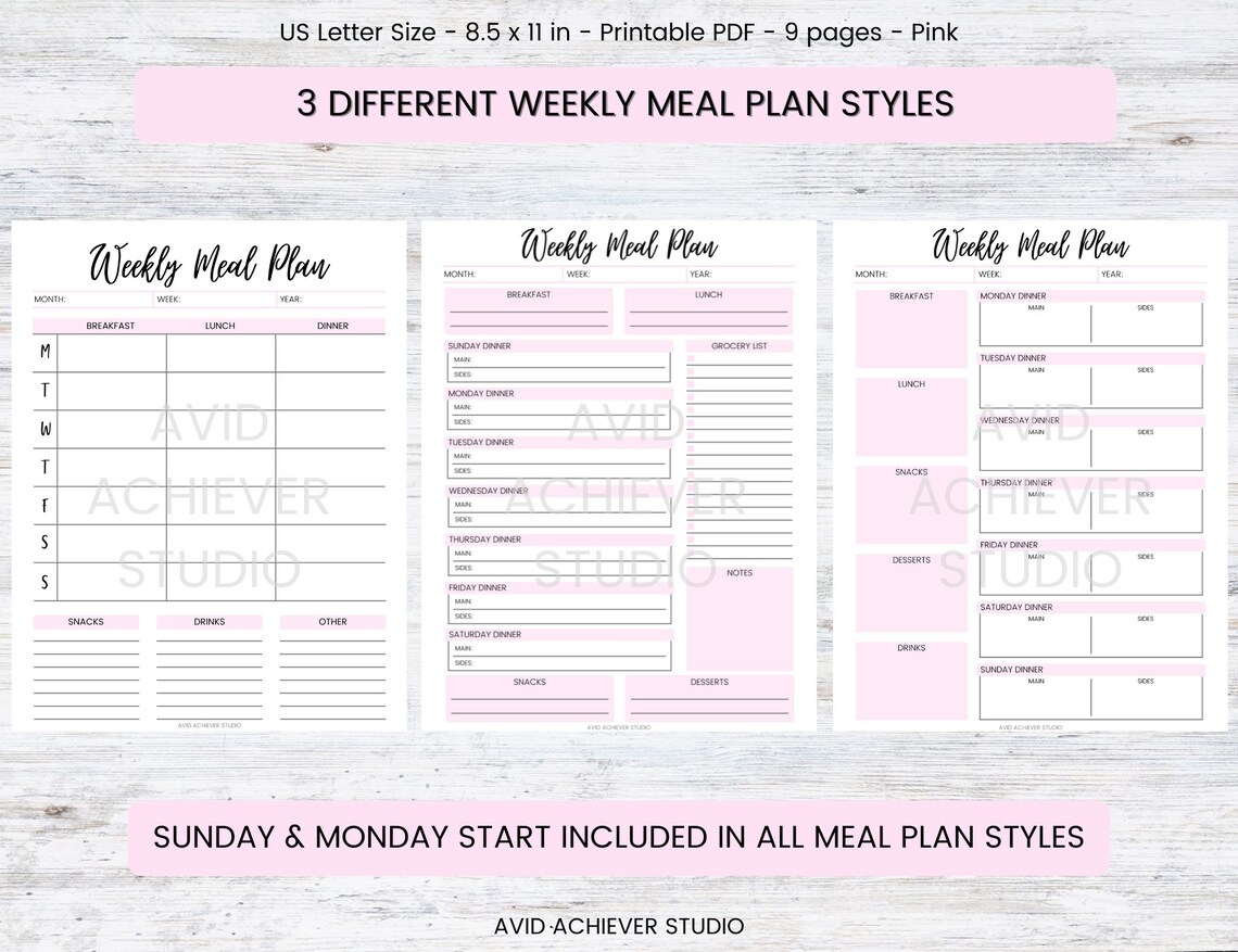 Meal Planning Kit Meal Plan Printable Grocery List Meal Prep Menu ...