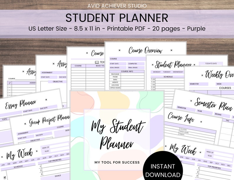 Student Planner Printable | Study Organizer | Study Planner | School ...