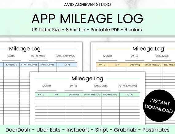 Mileage Log App Mile Tracker Printable PDF Letter - Etsy
