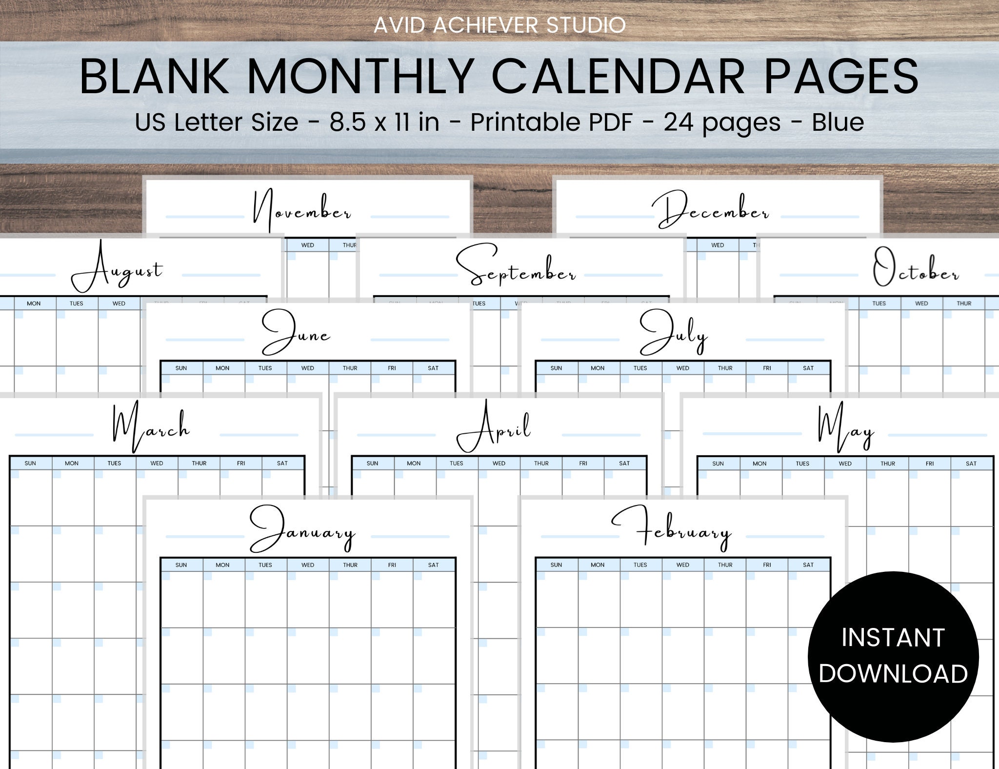 Yearly Calendar | Monthly Planner | Schedule | Printable PDF Planner ...