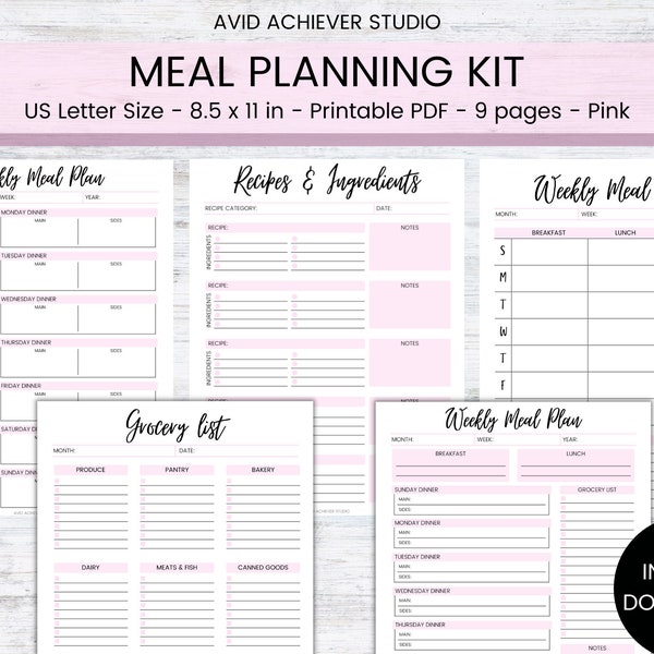 Meal Planning Kit Meal Plan Printable Grocery List Meal Prep Menu ...