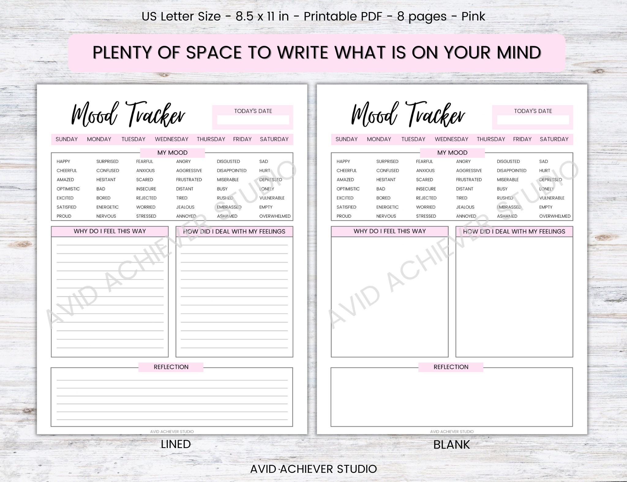 Daily Mood Tracker Printable PDF Planner Mental Health Self-care ...