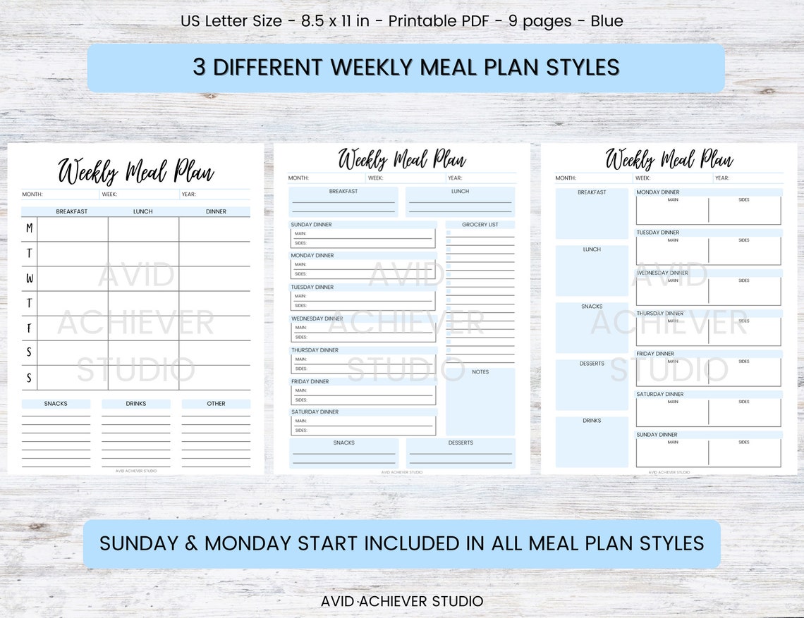 Meal Planning Kit Meal Plan Printable Grocery List Meal - Etsy