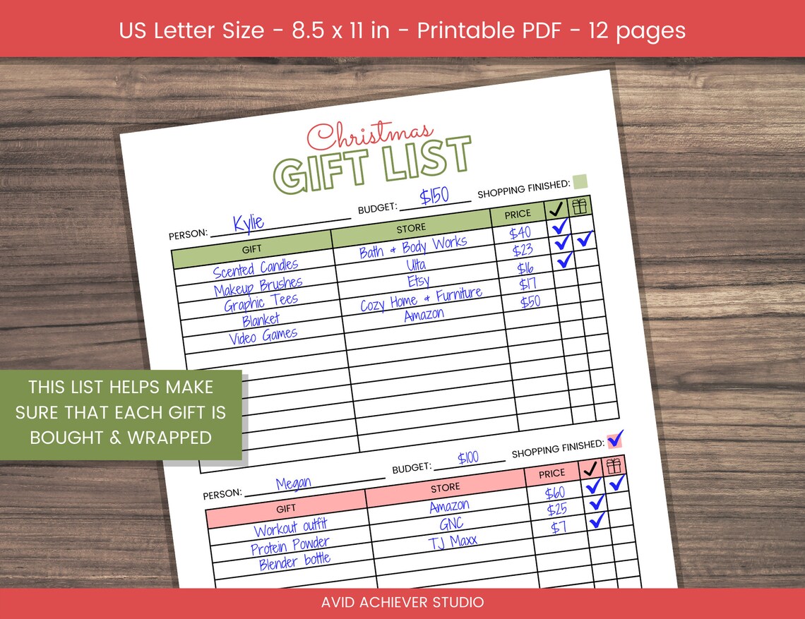 Christmas Gift List Printable | Gift Tracker | Christmas Gift Checklist ...