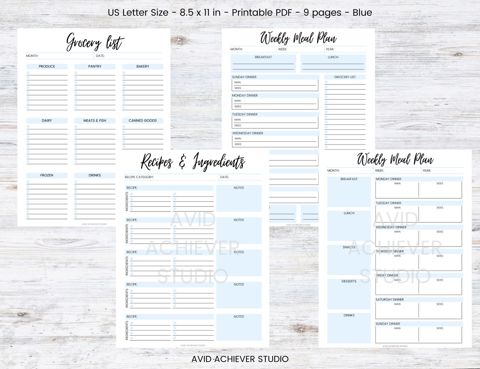 Meal Planning Kit | Meal Plan Printable | Grocery List | Meal Prep ...