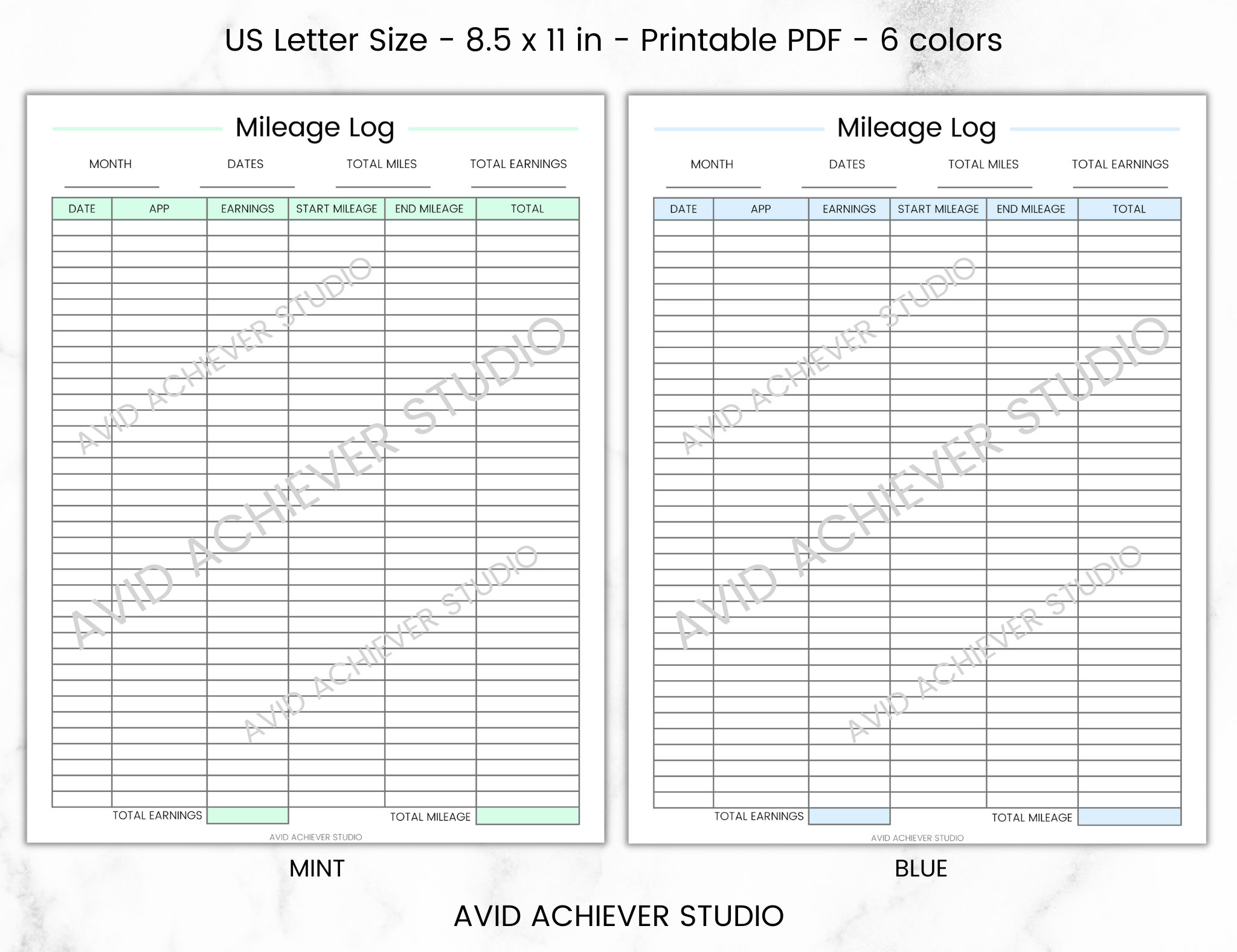 Mileage Log | App Mile Tracker | Printable PDF | Letter | Instant ...