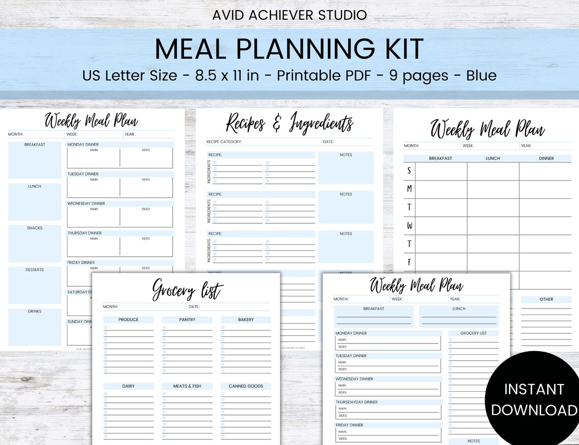 Meal Planning Kit | Meal Plan Printable | Grocery List | Meal Prep ...