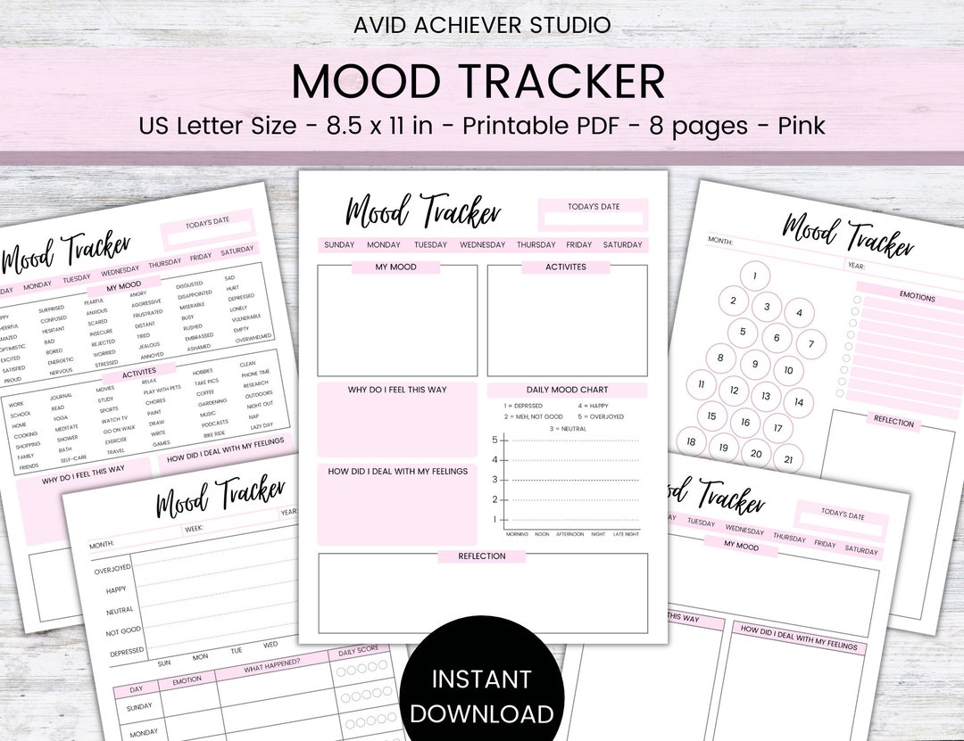 Daily Mood Tracker Printable PDF Planner Mental Health Self-care ...